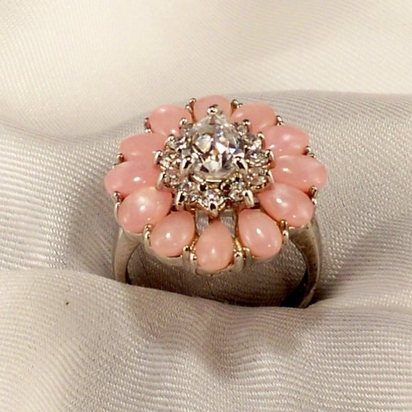Jewelry | Lite Pink Calcite Cubic Zirconias Silver Designer Ring | Poshmark